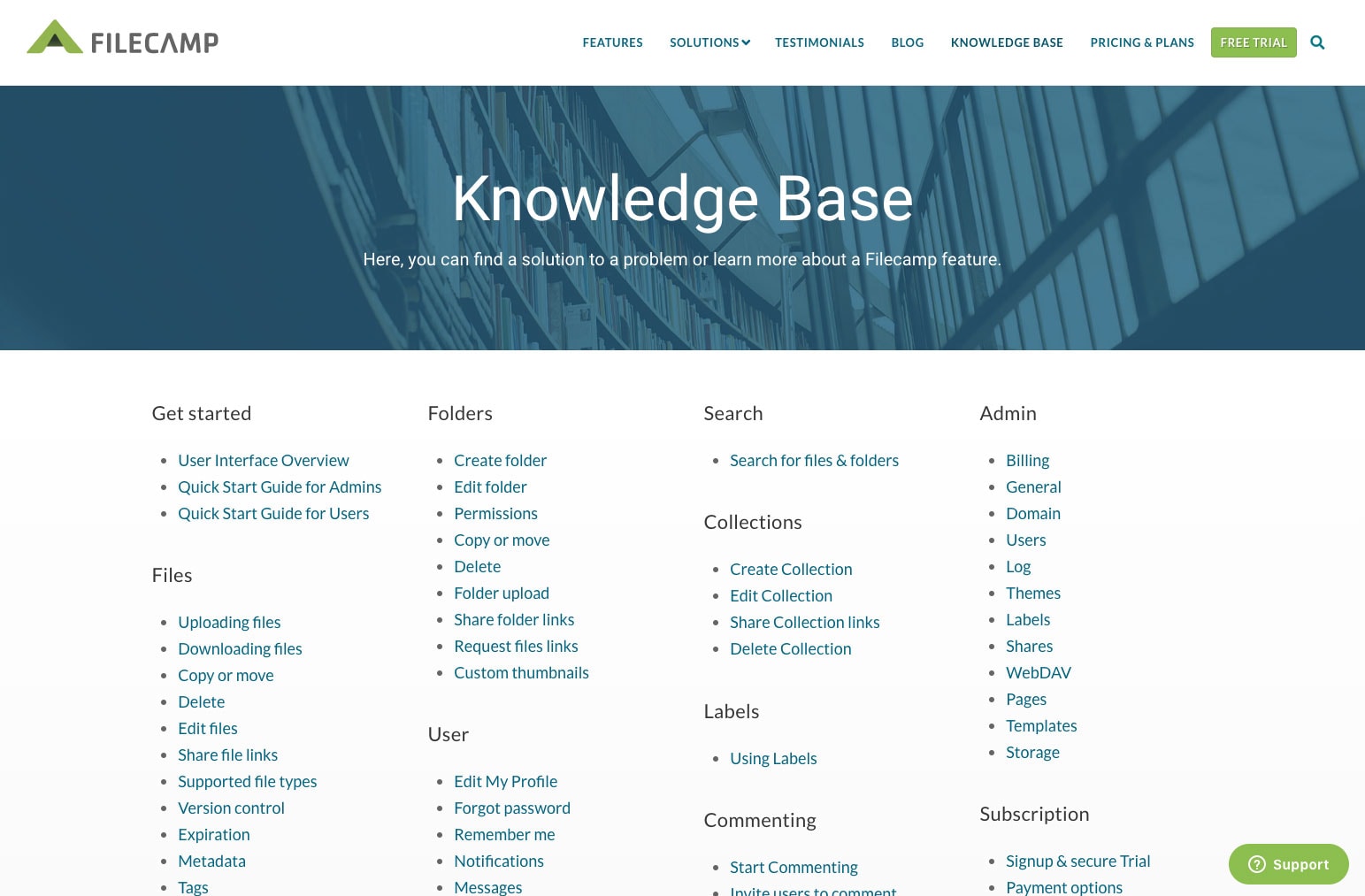 Knowledge Base Customer Support Filecamp